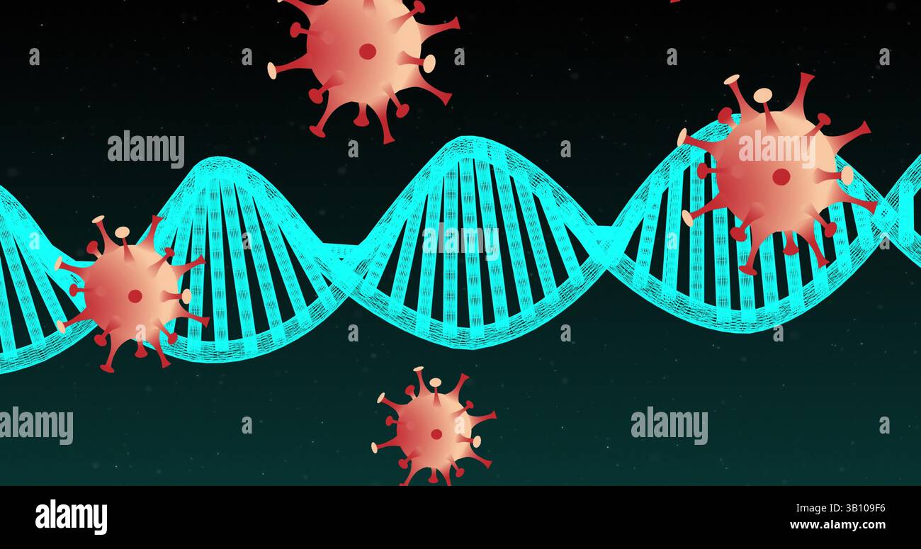Image of covid 19 cells moving and dna strand spinning Stock Photo - Alamy