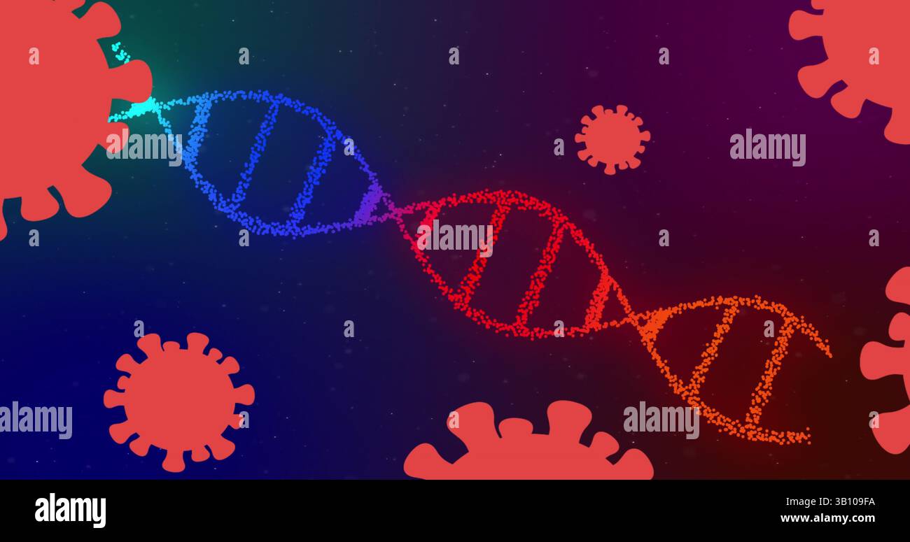 Displaying stylized DNA helix running horizontally in digital graphic ...