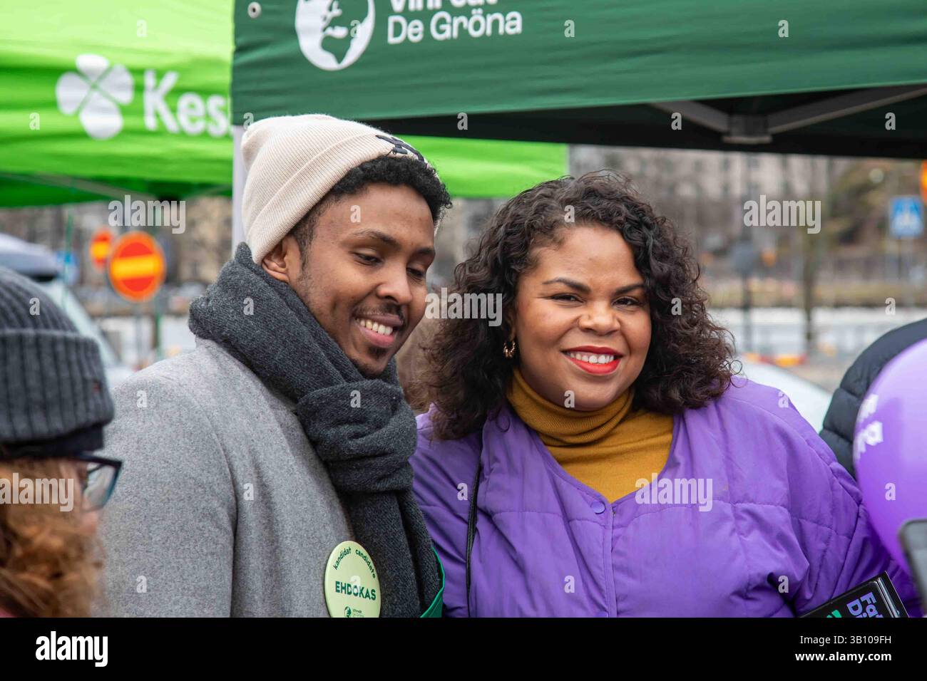 Green League candidates Mohamed Abdule and Fatim Diarra on Hakaniemi ...