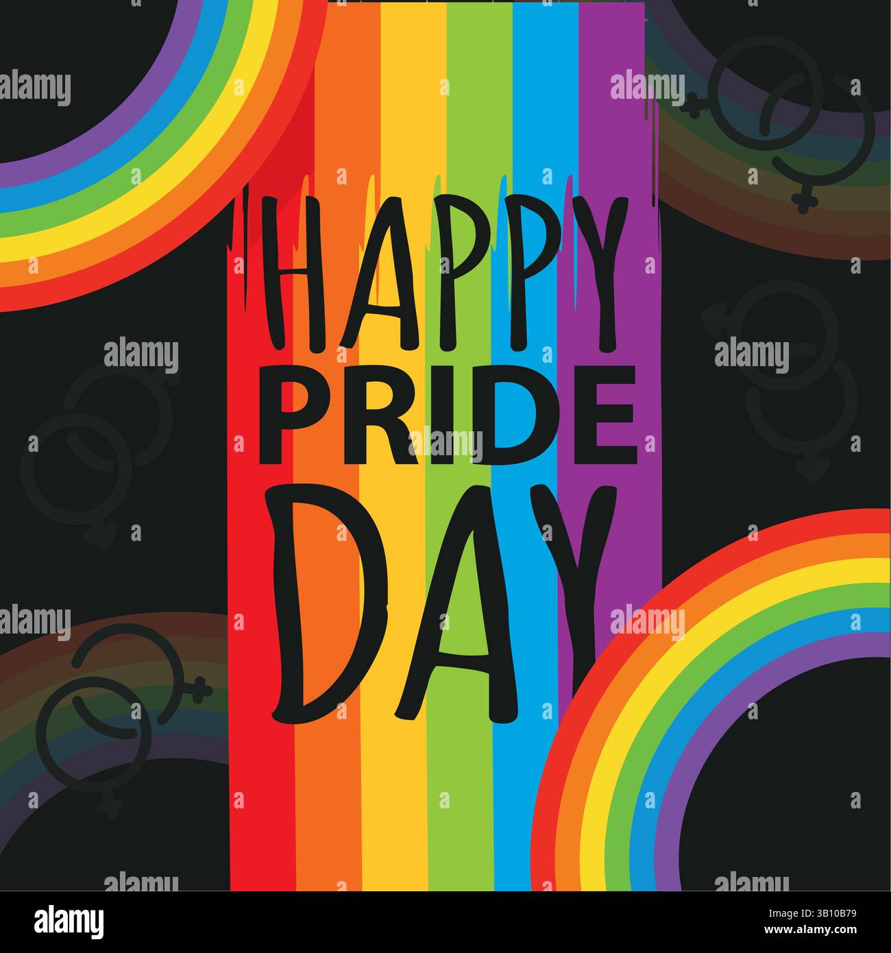 Vertical pride rainbow with symbols and bold happy pride message ...