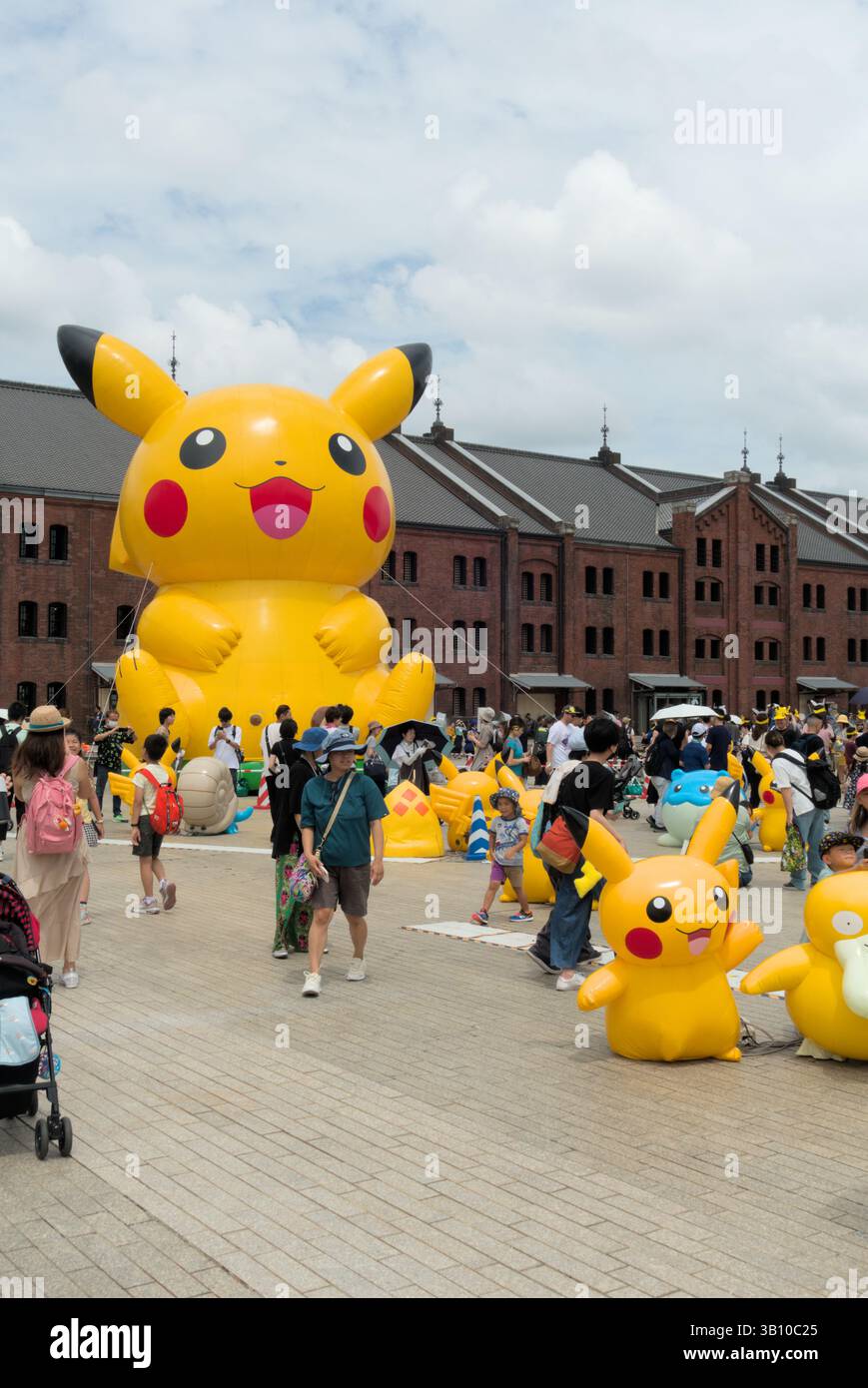 YOKOHAMA, JAPAN - August 13th, 2023: Giant inflatable Pikachu at the Yokohama Red Brick ...