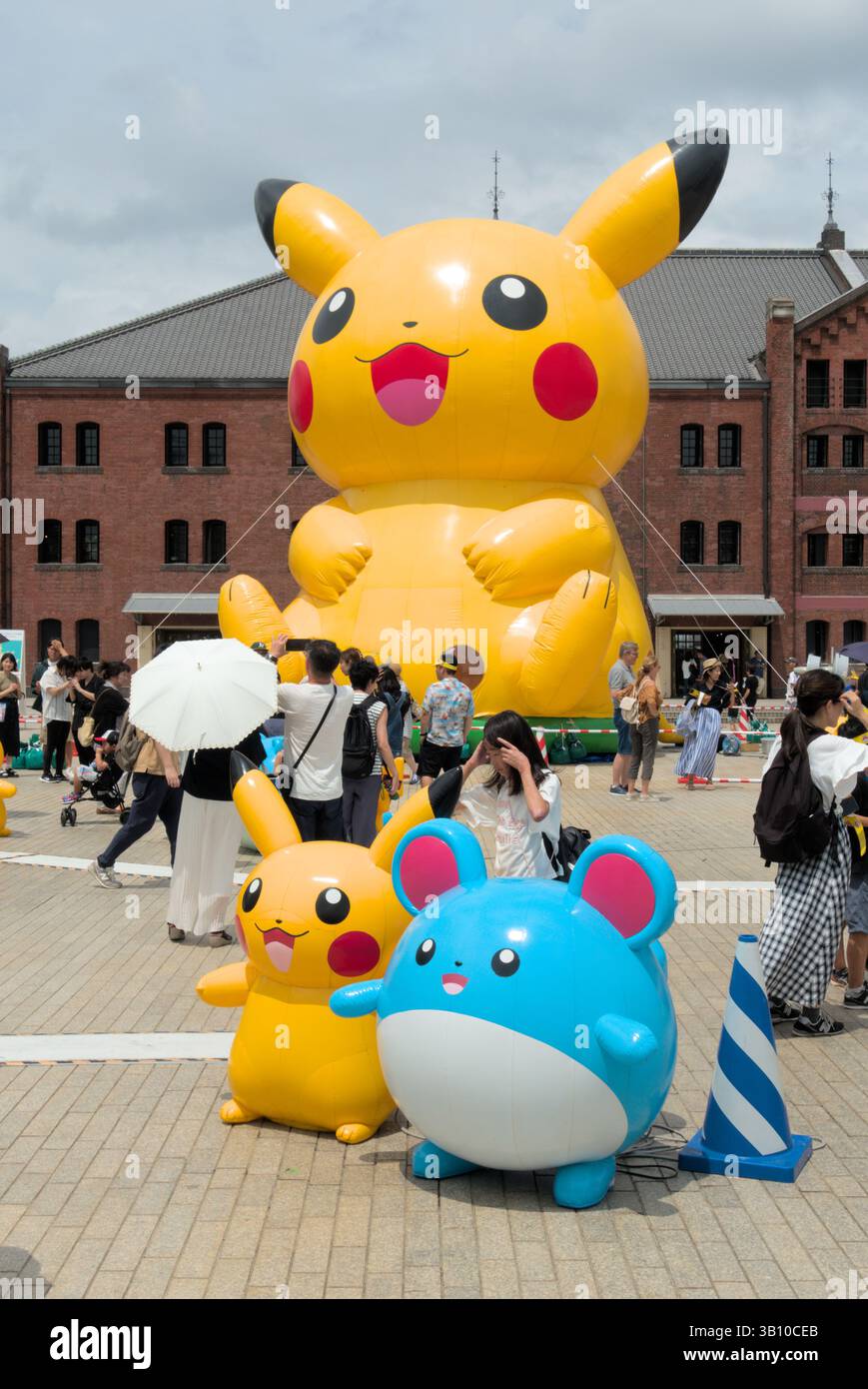 YOKOHAMA, JAPAN - August 13th, 2023: Giant inflatable Pikachu at the Yokohama Red Brick ...