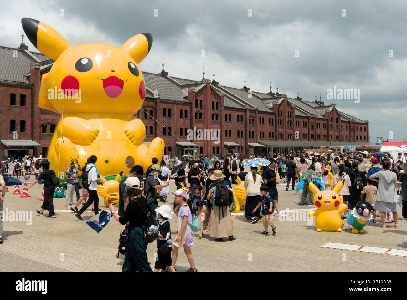 YOKOHAMA, JAPAN - August 13th, 2023: Giant inflatable Pikachu at the Yokohama Red Brick ...