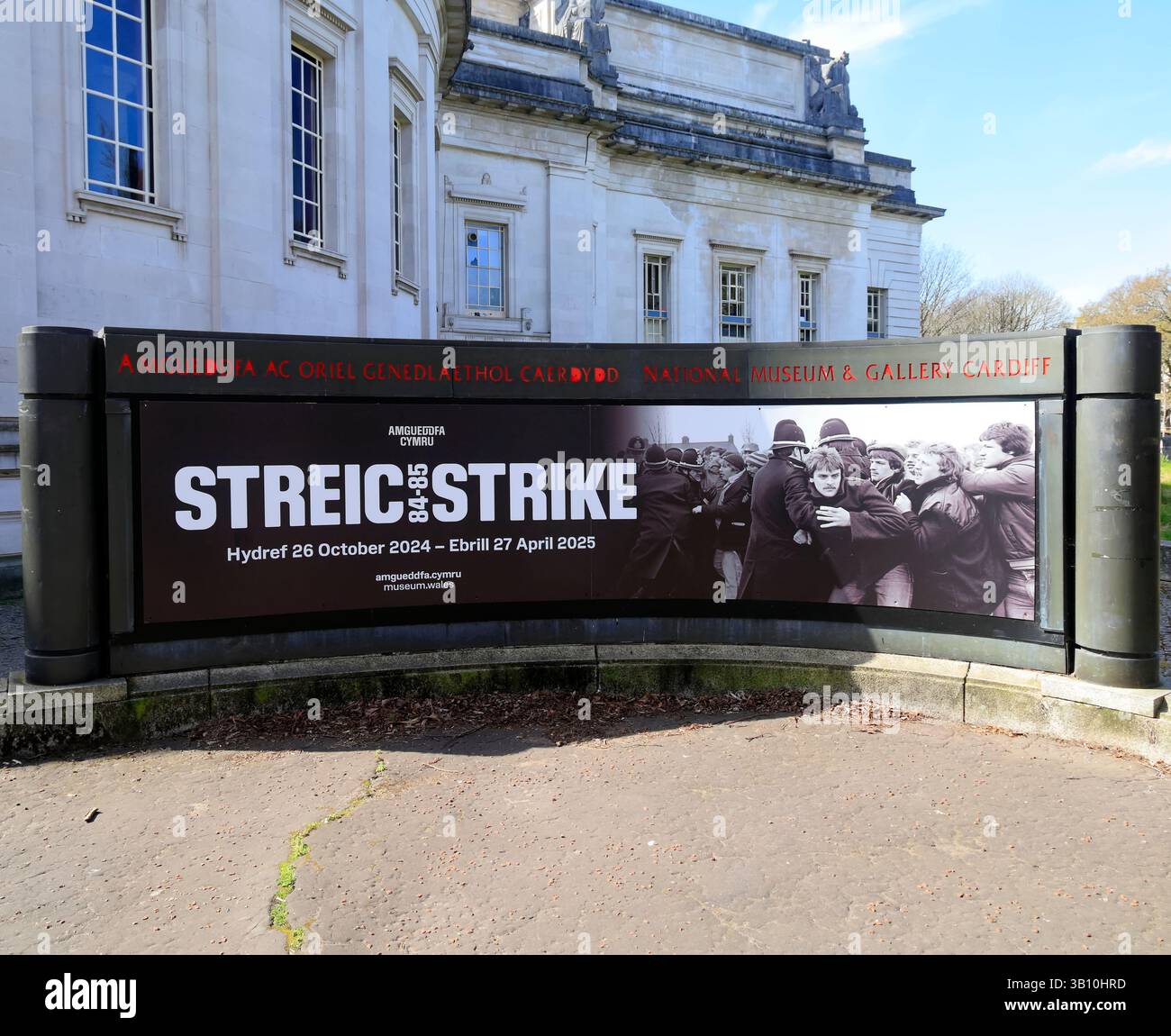 Sign advertising an exhibition commemorating the miners' strike 1984-5 ...