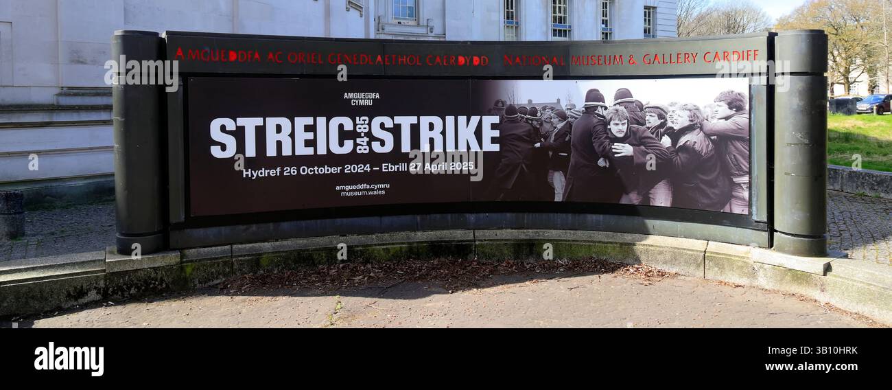 Sign advertising an exhibition commemorating the miners' strike 1984-5 ...