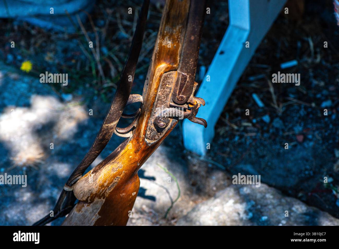 A detailed view of a traditional rifle, showcasing its craftsmanship ...