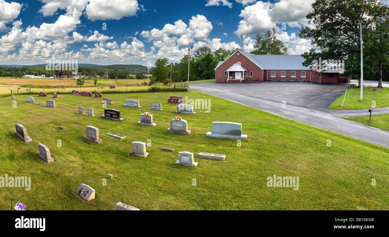 Death and funeral concept. American church cemetery with rows of ...