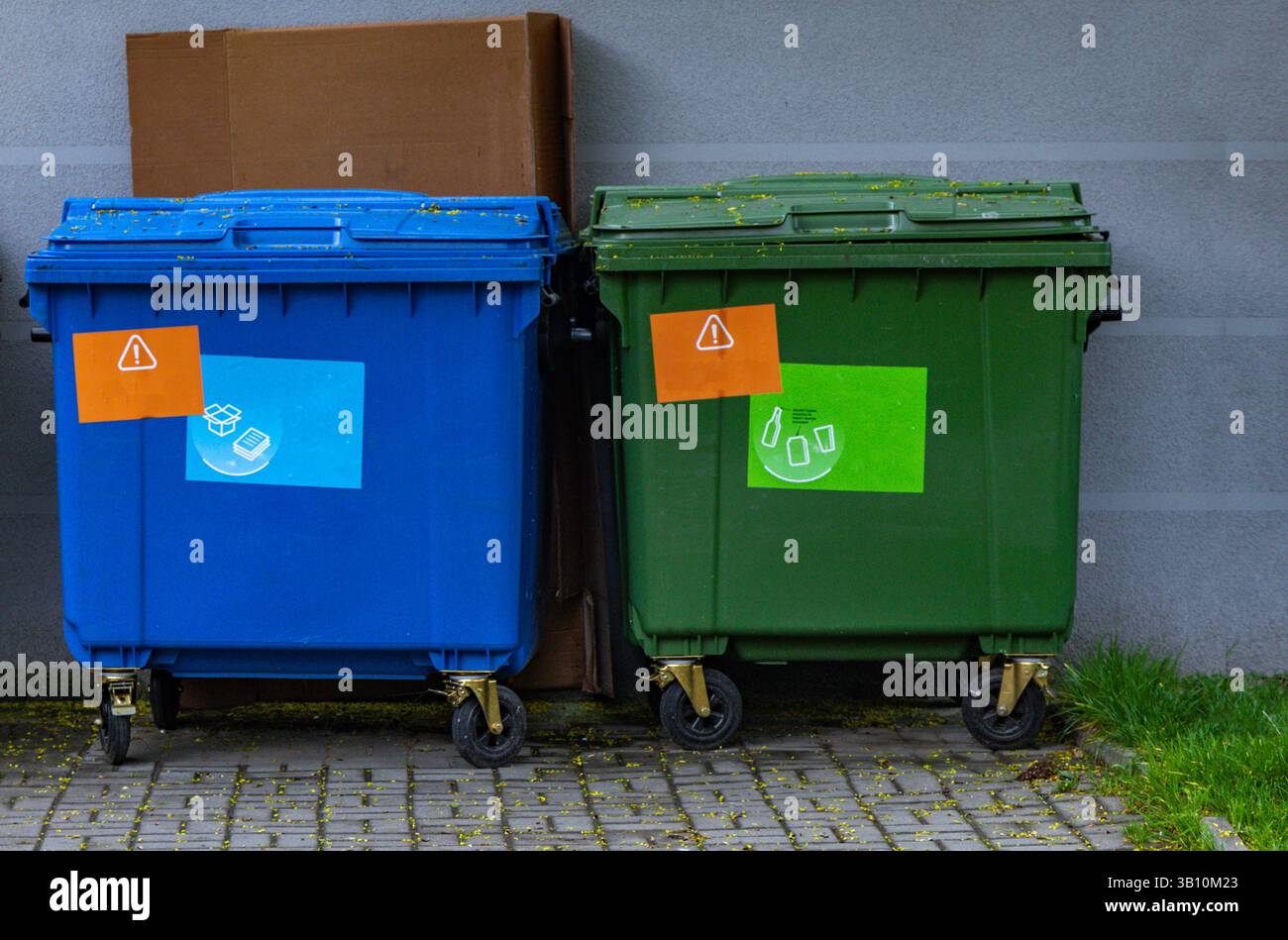 Colored garbage cans, waste segregation, paper, glass, bio-waste Stock ...