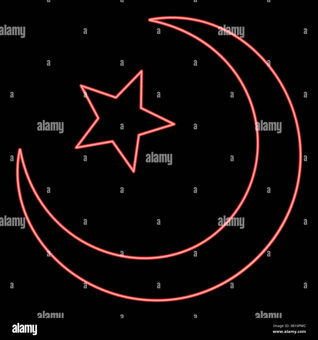 Neon symbol Alem Islam Halfmoon Arabic moon and star red color vector ...