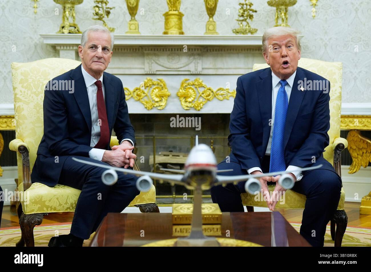 President Donald Trump and Norwegian Prime Minister Jonas Gahr Støre during a bilateral meeting ...