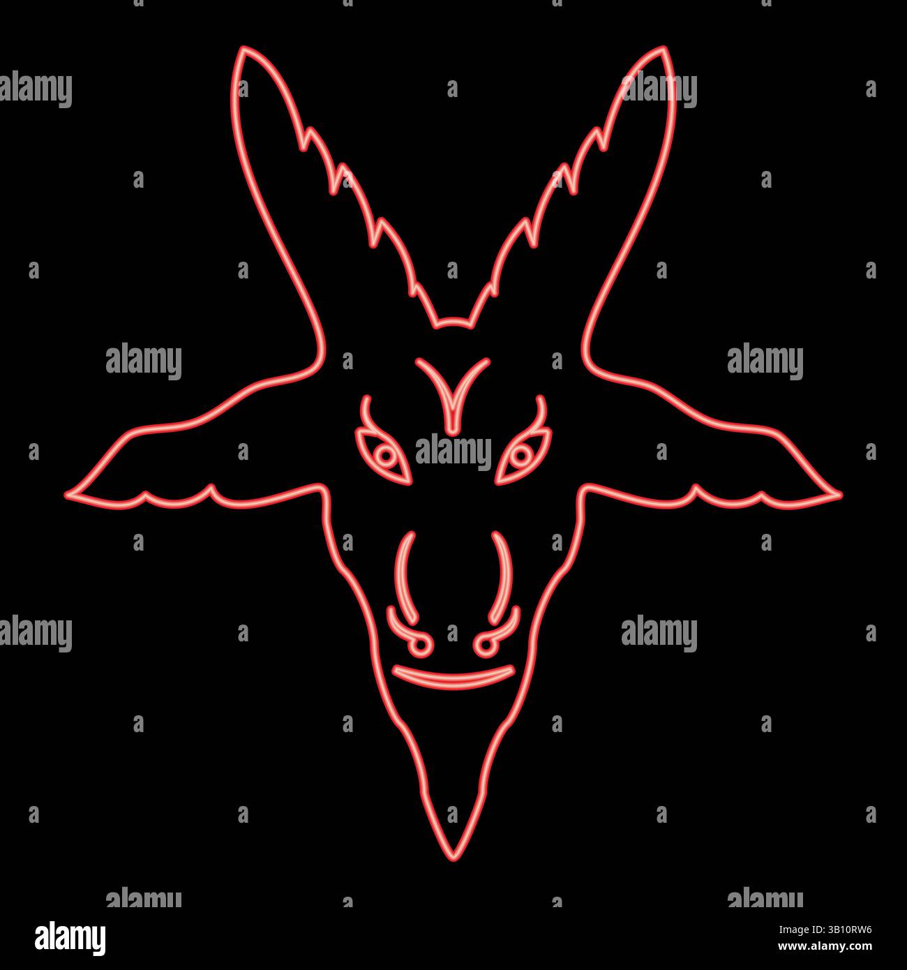Neon head goat Symbol Satanism of Lavaeus Sigil of Baphomet sign red ...