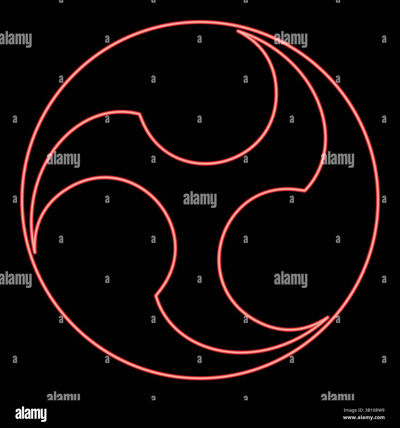 Neon tomoe symbol religious sign Japanese religions Oriental three ...