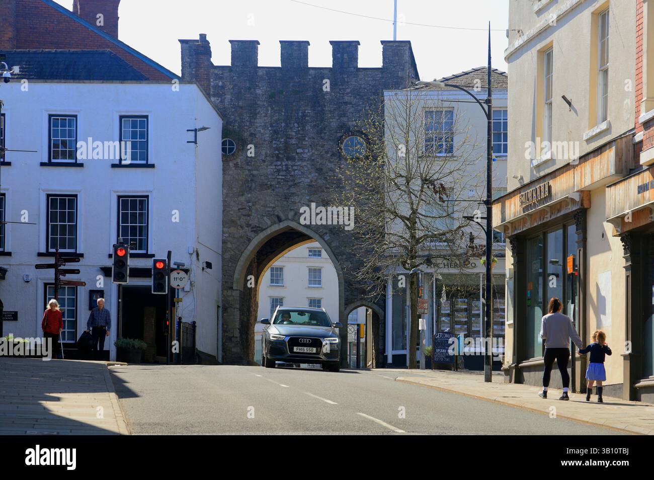 Chepstow Town Gate archway, Chepstow town centre, Monmouthshire, South ...