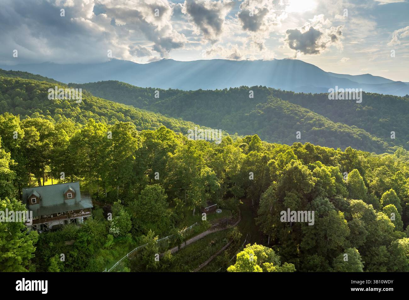 House on hill and Mount Mitchell in North Carolina Appalachian ...
