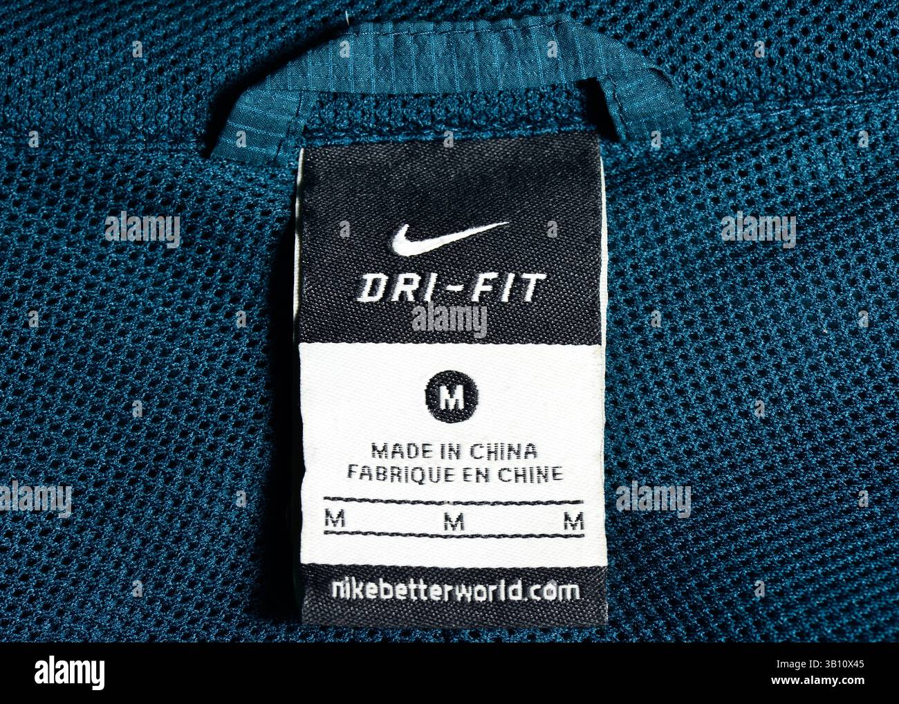 Nike made in China label on Nike dri-fit sportswear clothing Stock ...