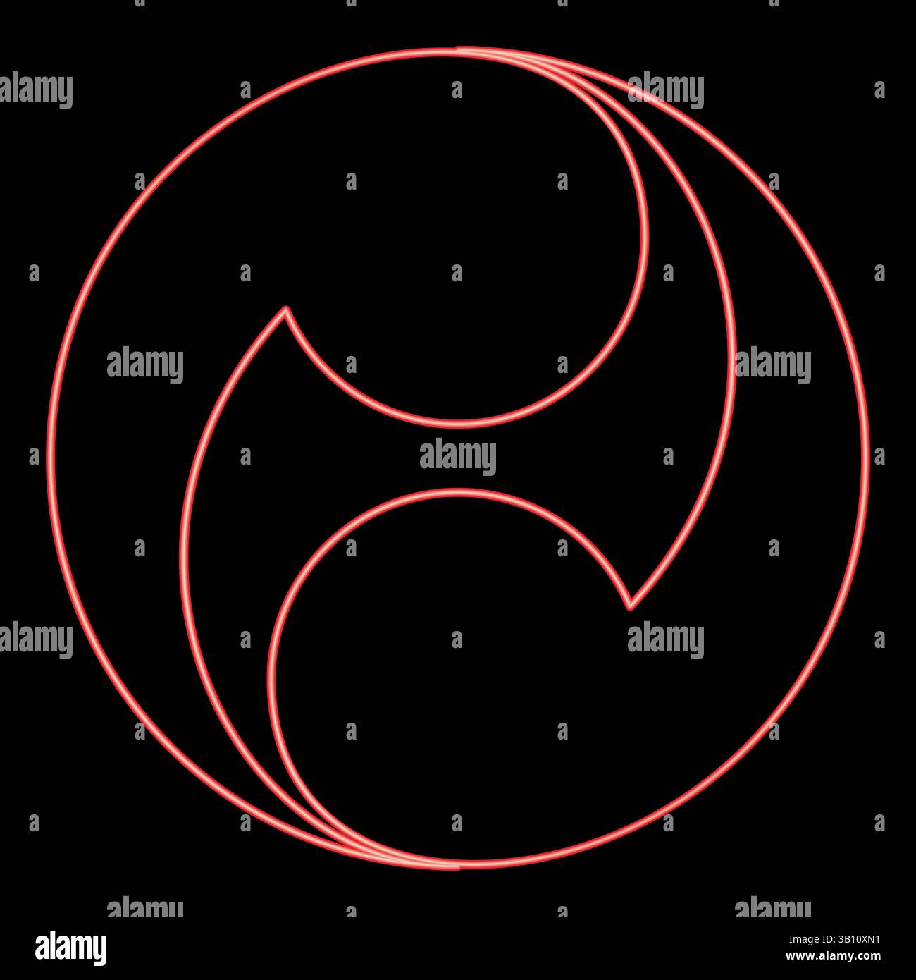 Neon tomoe symbol religious sign Japanese religions Oriental two petal ...