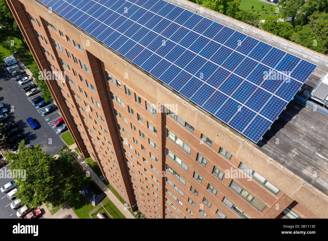 Photovoltaic panels on solar rooftop of condo building for producing ...