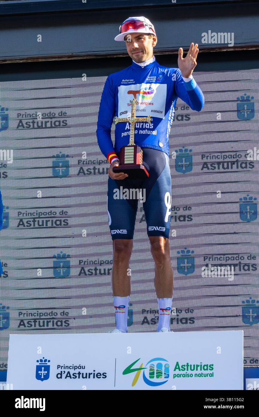 Oviedo, Spain. 24th April 2025. Steff Cras (Totalenergies) leads the ...