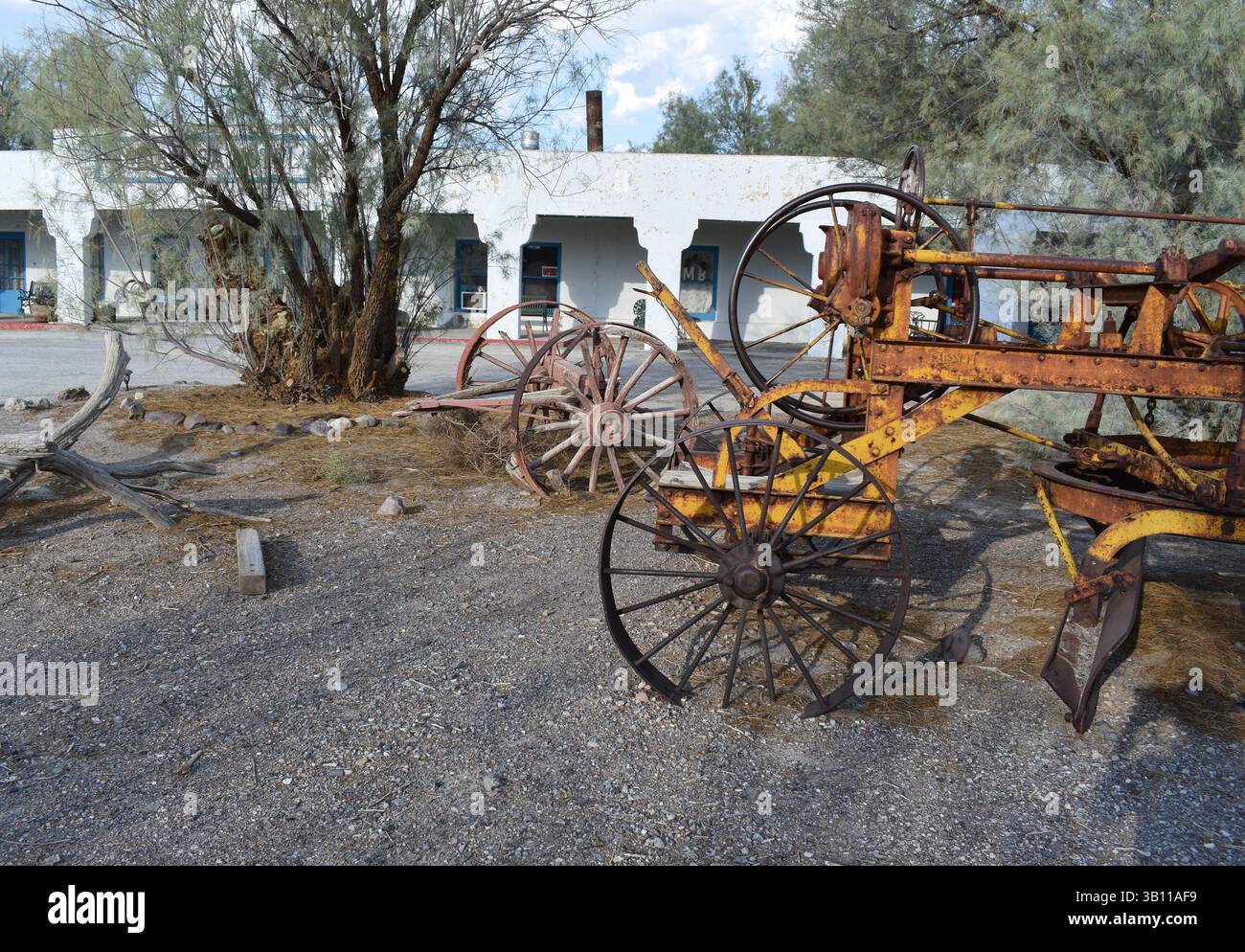 Old and rusty farm structures in California desert, USA, capturing ...