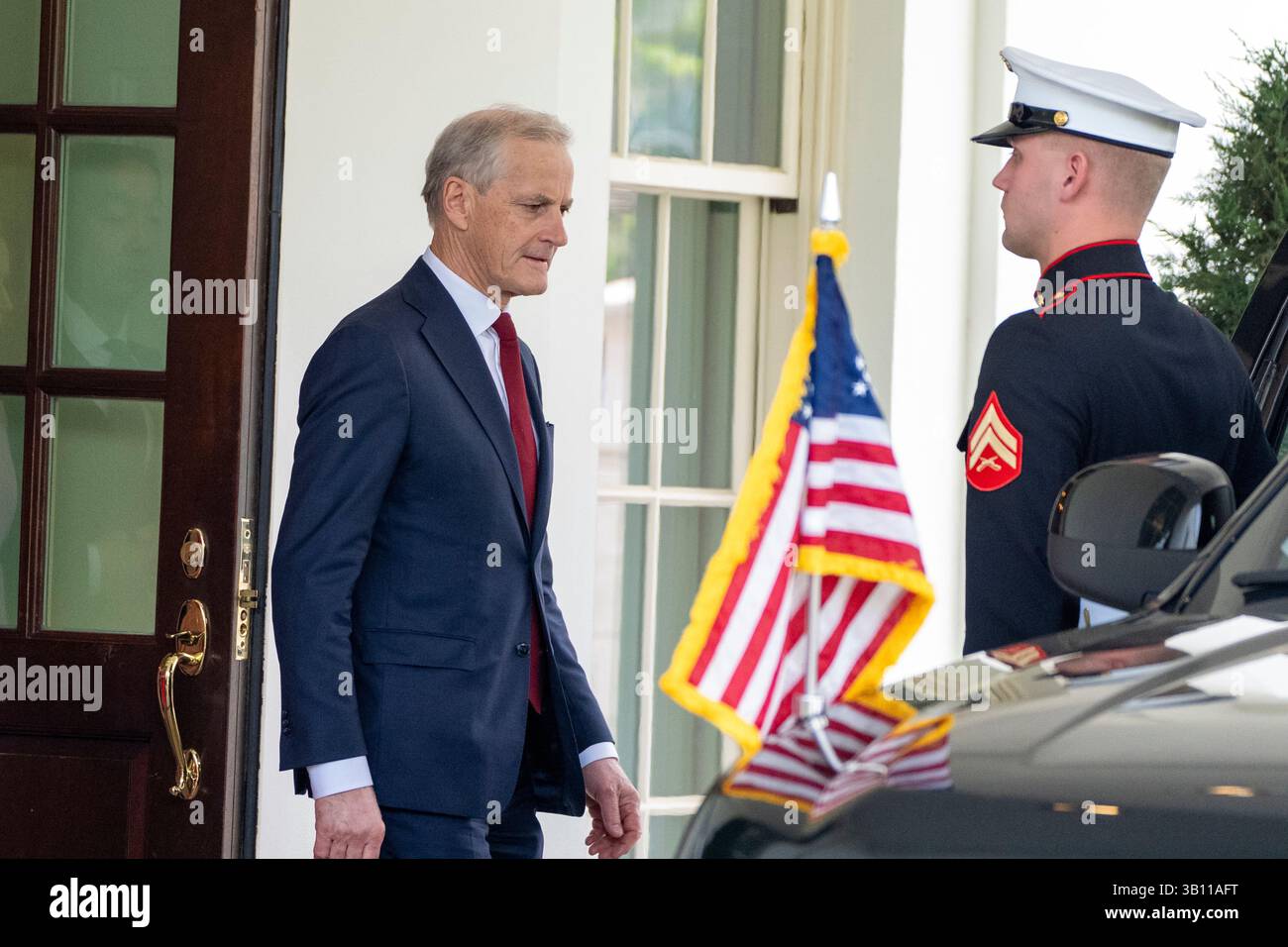 Norwegian Prime Minister Jonas Gahr Støre departs after meeting with ...