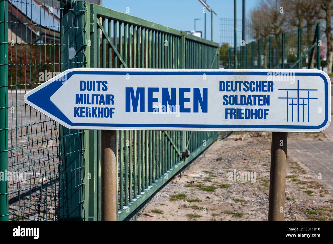 Sign of the German military world war graves in Menen - Wevelgem, West ...