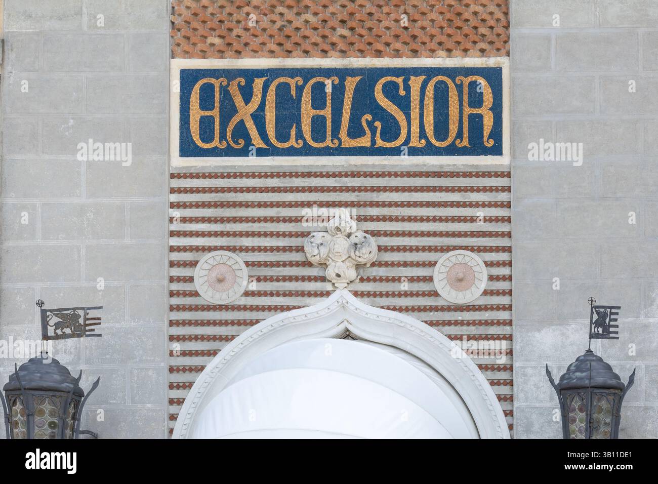 Lido, Italy - April 19 2025: Mosaic Excelsior sign above entrance of ...