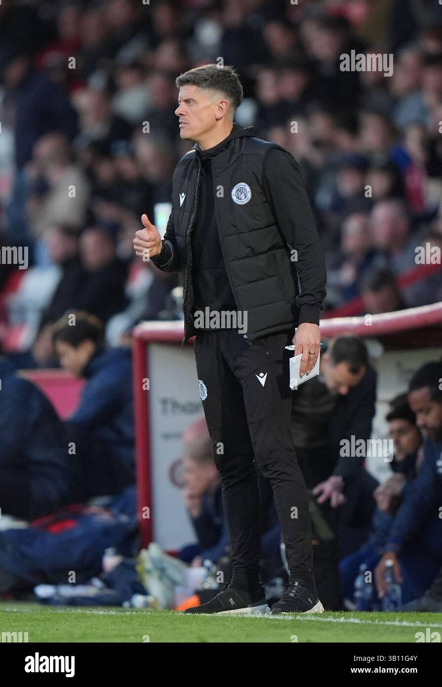 Stevenage manager Alex Revell on the touchline during the Sky Bet ...