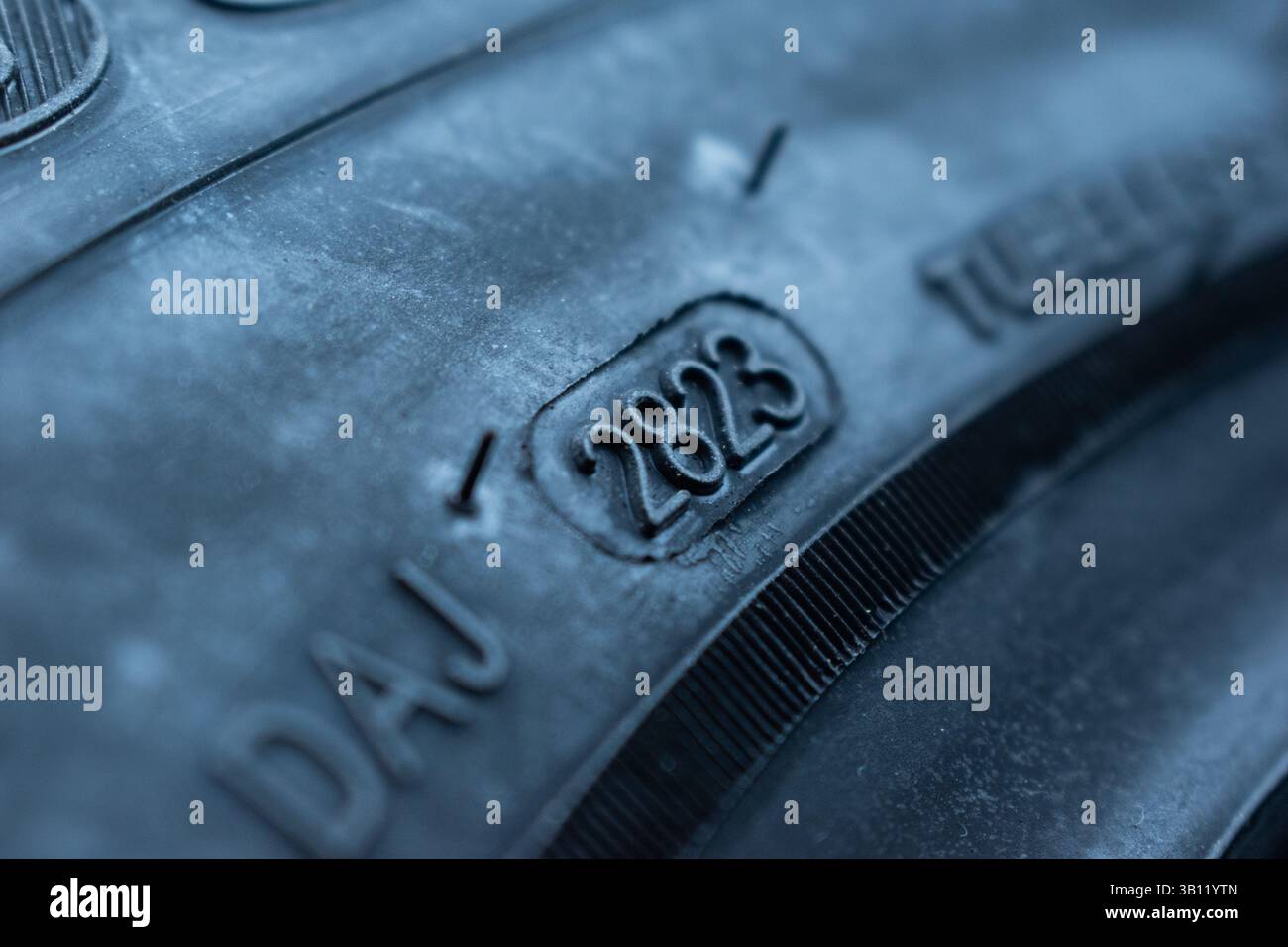 Dot code and date of production of the tire on the sidewall of the ...