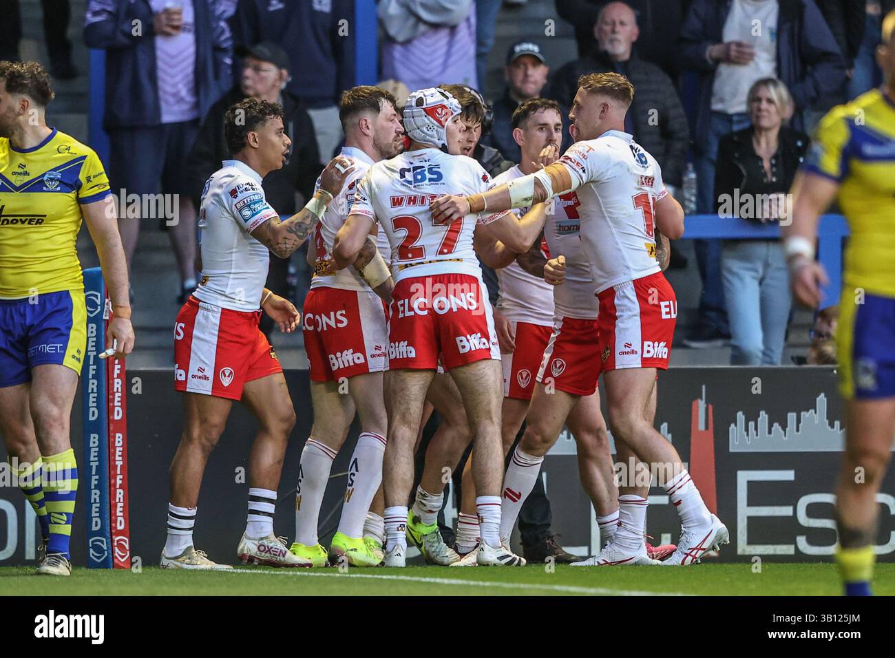 Warrington, UK. 24th Apr, 2025. Jon Bennison of St. Helens celebrates ...