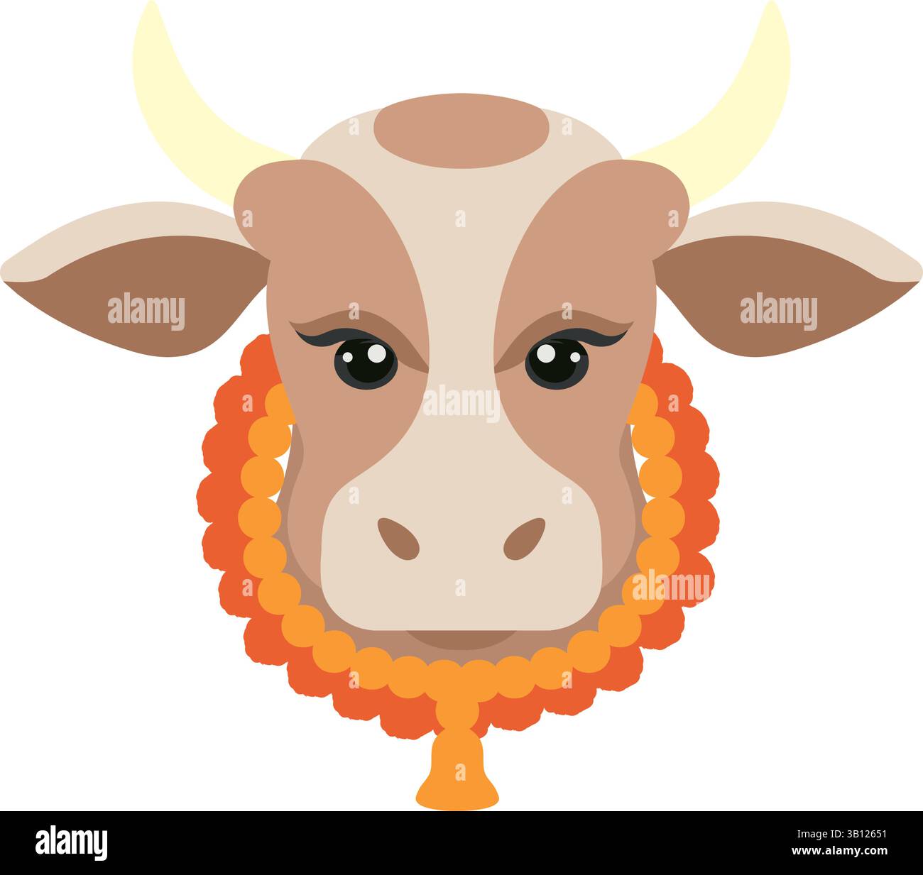 Indian Cow Head Decorated Sacred Cartoon Flat Peaceful Indian Portrait ...