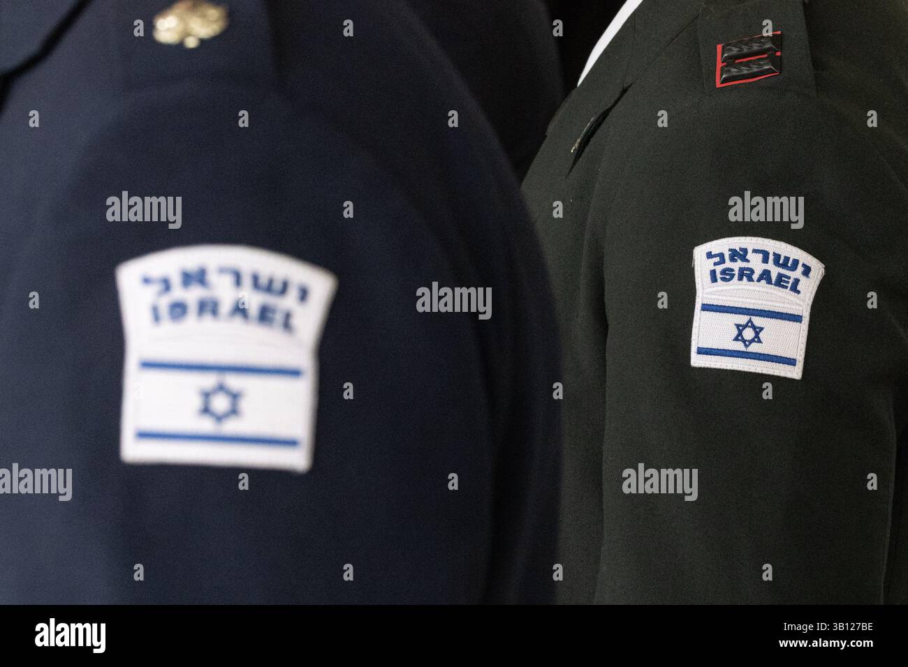 Oranienburg, Germany. 24th Apr, 2025. Two IDF members wear the Israeli ...