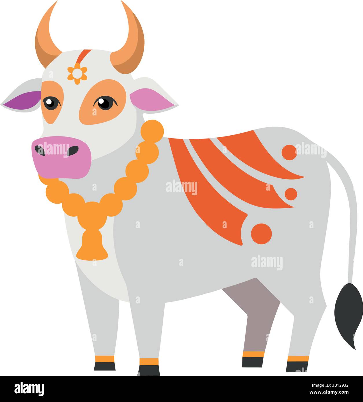 Decorated Indian Cow Cartoon Sacred Holy Indian Peaceful Flat Animal ...