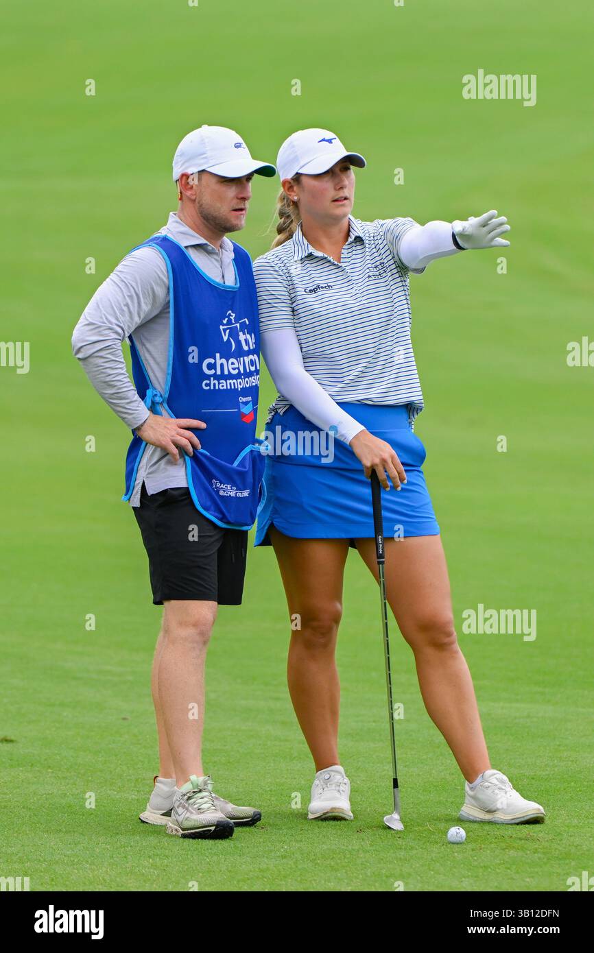 THE WOODLANDS, TX - APRIL 24: Bailey Tardy (USA) looks over her chips ...