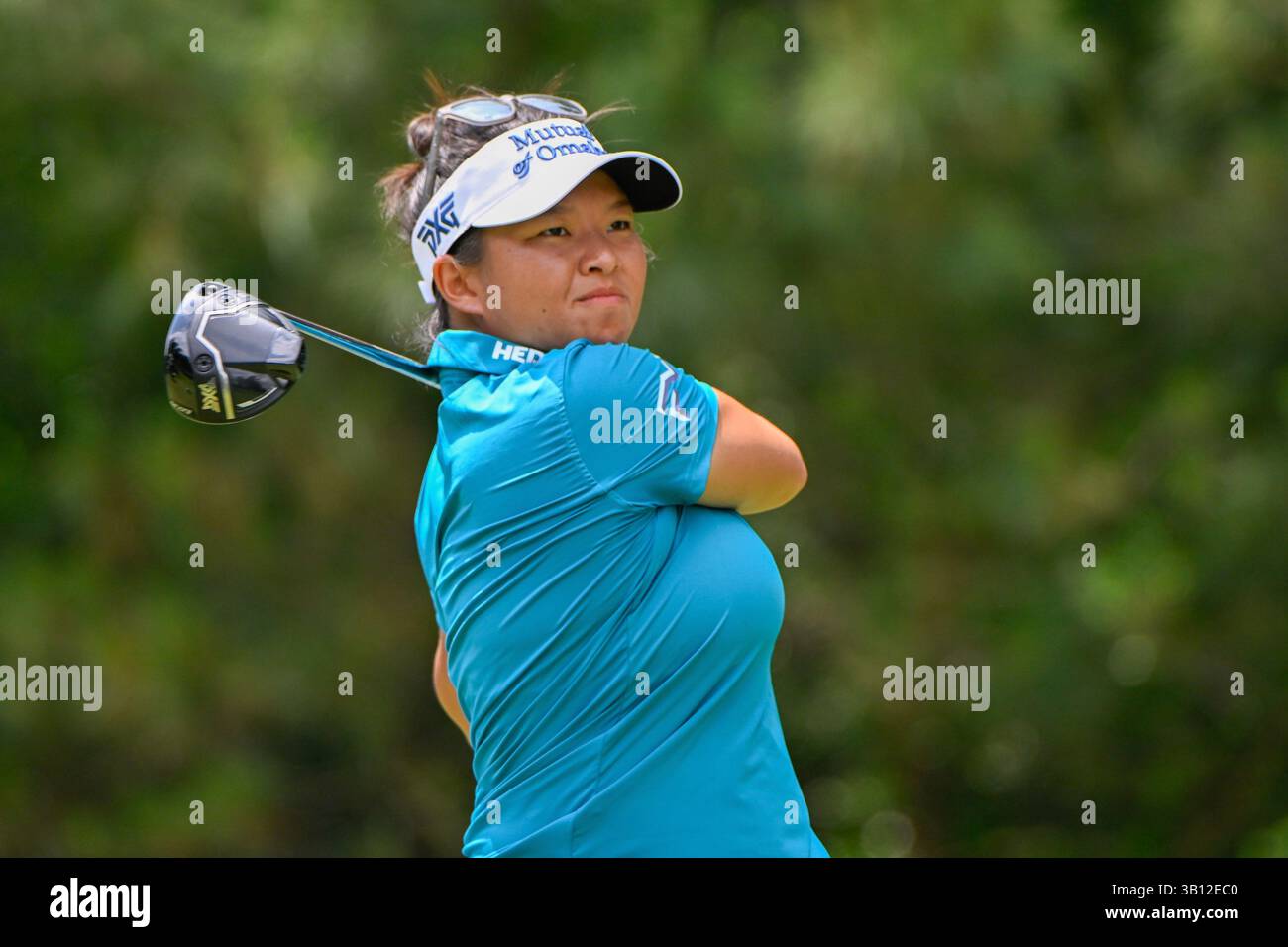 THE WOODLANDS, TX - APRIL 24: Megan Khang (USA) watches her tee shot on ...