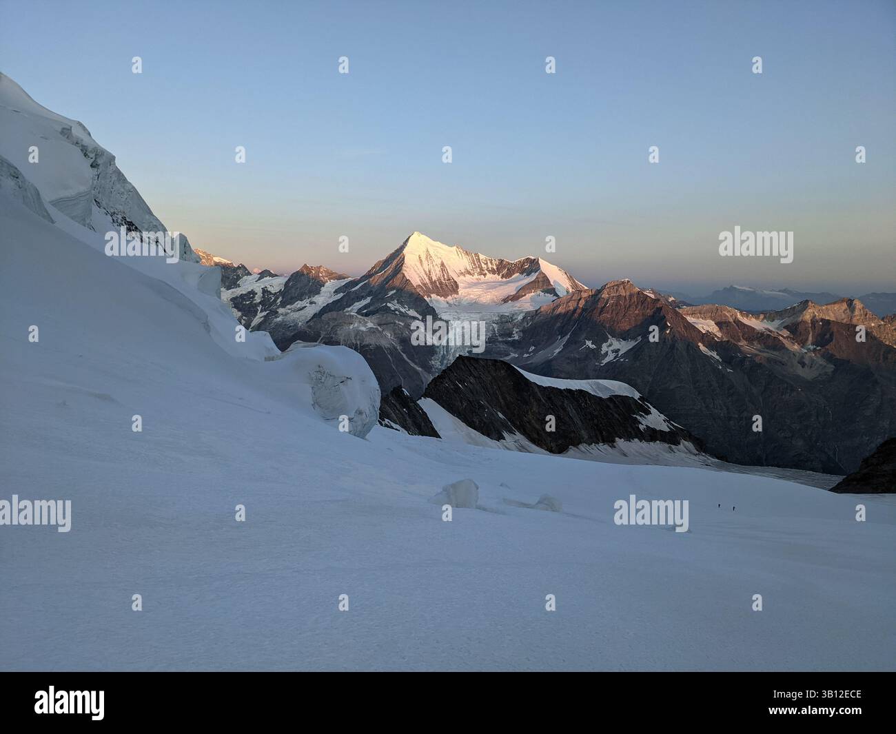 Mountaineering on the highest mountain in Switzerland Dom 4545. Sunrise ...