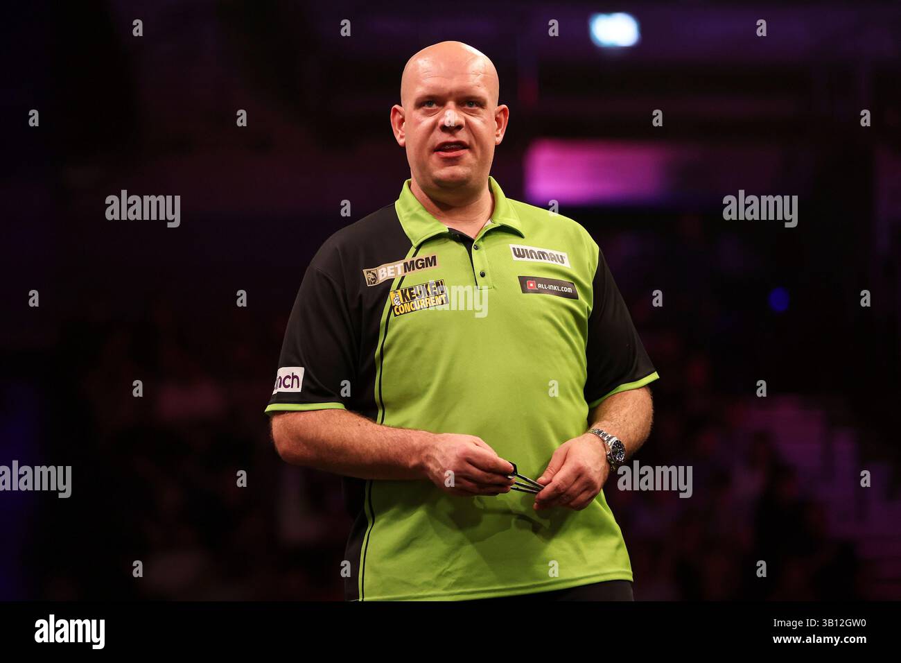 Liverpool, UK. 24th Apr, 2025. Michael van Gerwen in their match ...