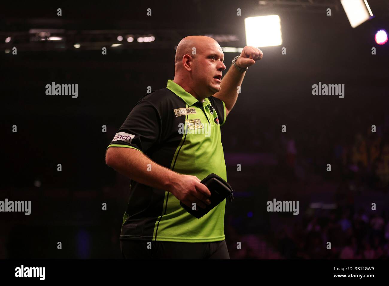 Liverpool, UK. 24th Apr, 2025. Michael van Gerwen celebrates winning in ...