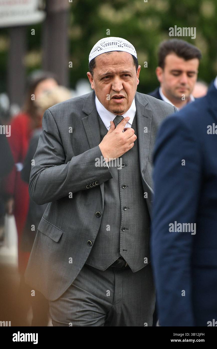 Paris, France. 24th Apr, 2025. Imam of Drancy Hassen Chalghoumi arrives ...