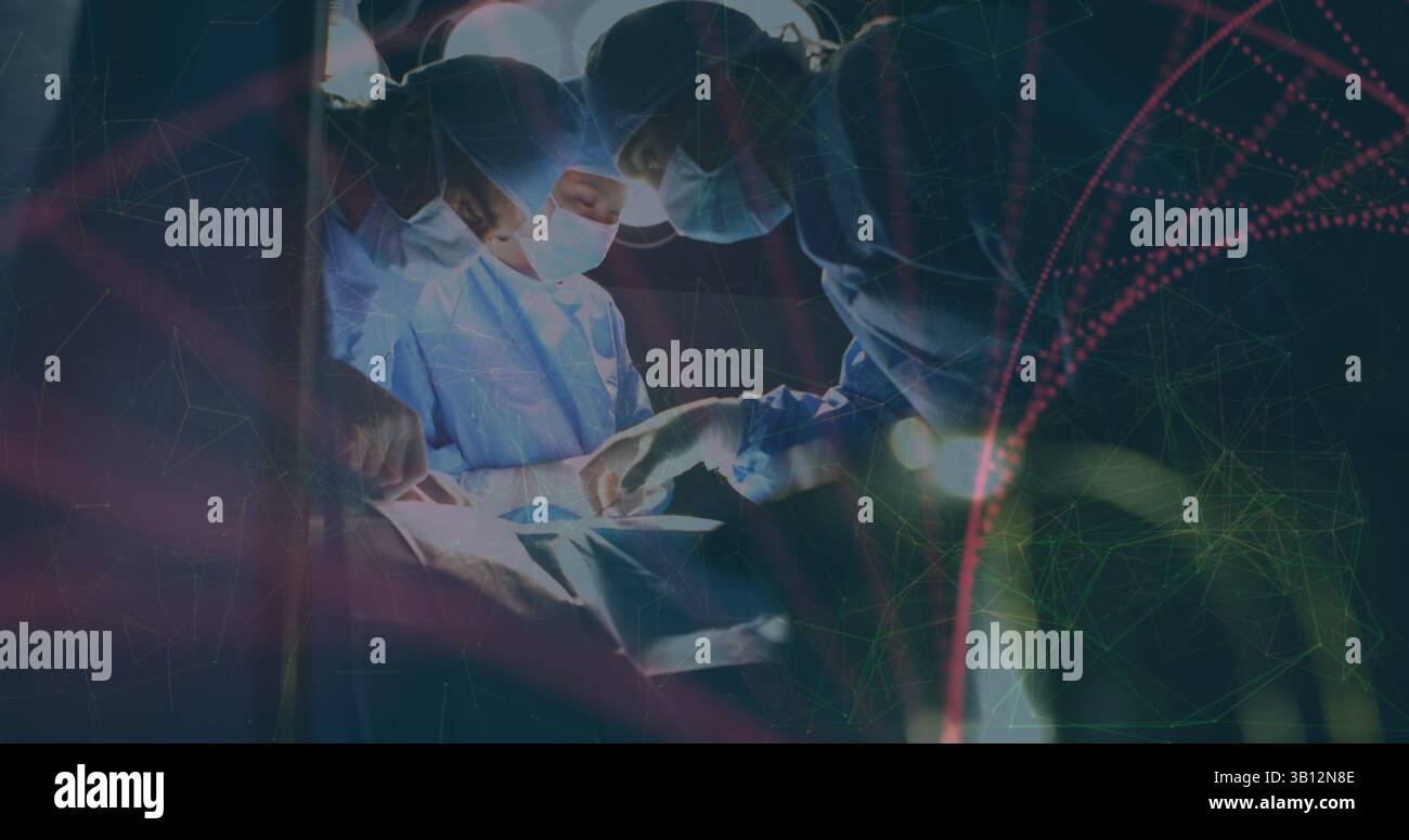 Performing surgery surgeons working on patient in hospital operating ...