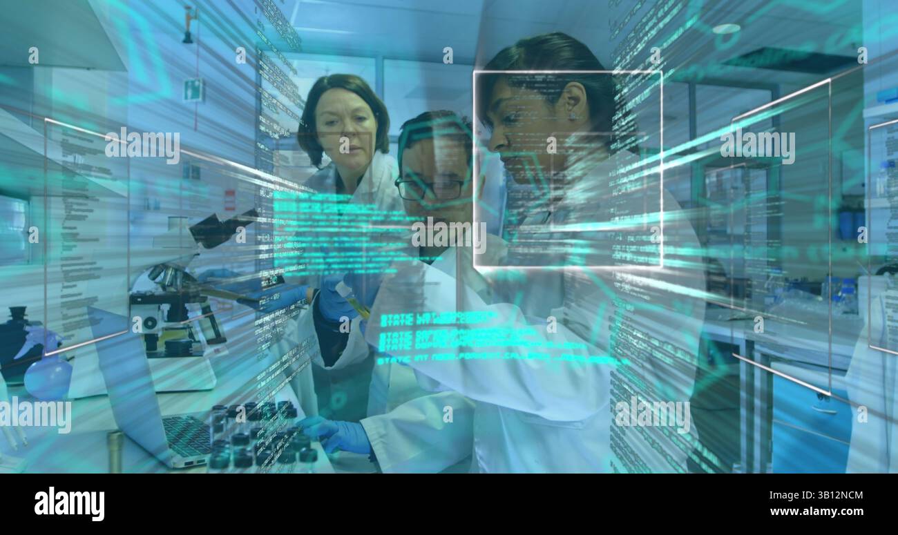 Image of scientific data processing over diverse female and male lab ...