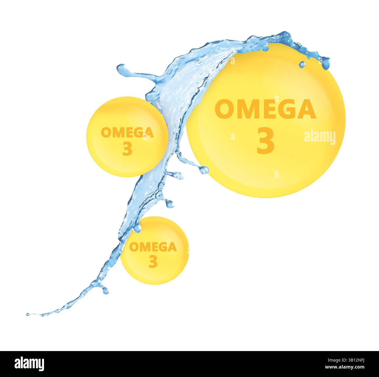Drops of Omega-3 and water splash on white background Stock Photo - Alamy