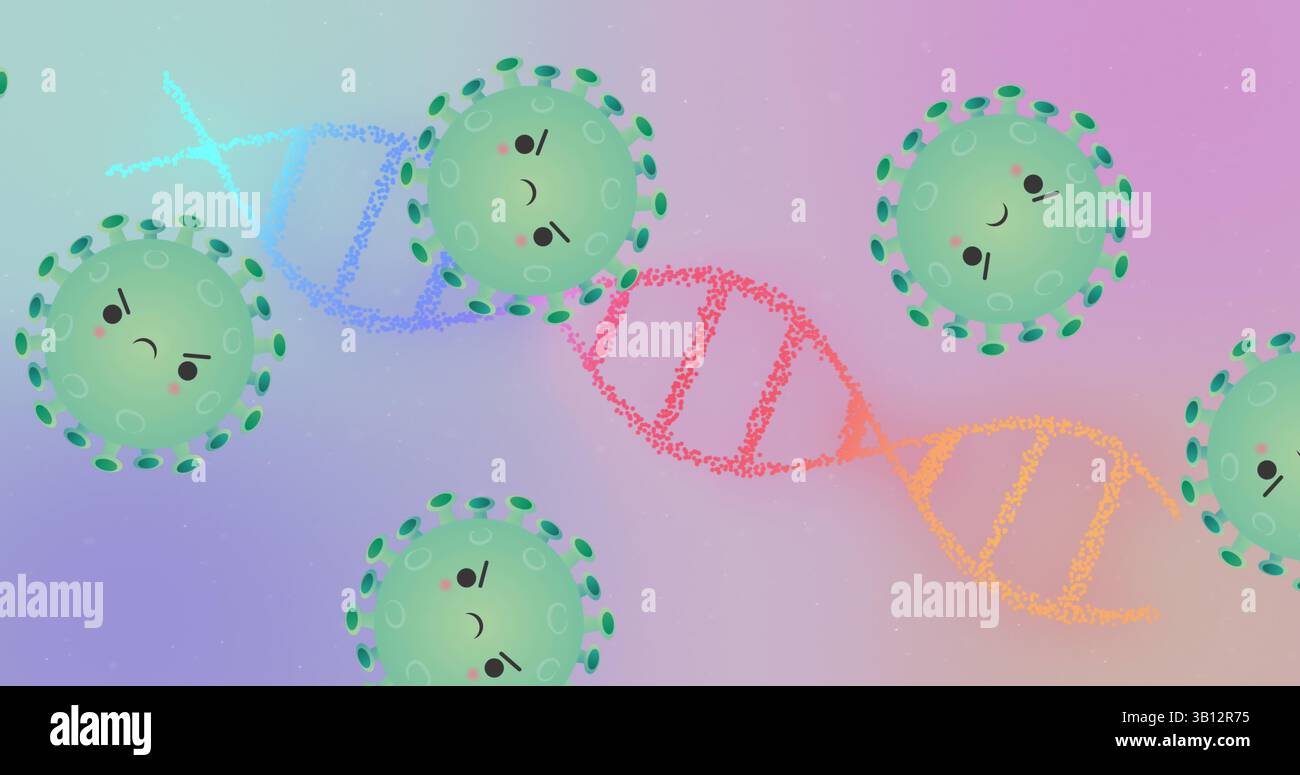 Showing stylized DNA helix in pastel gradient illustration, with virus ...