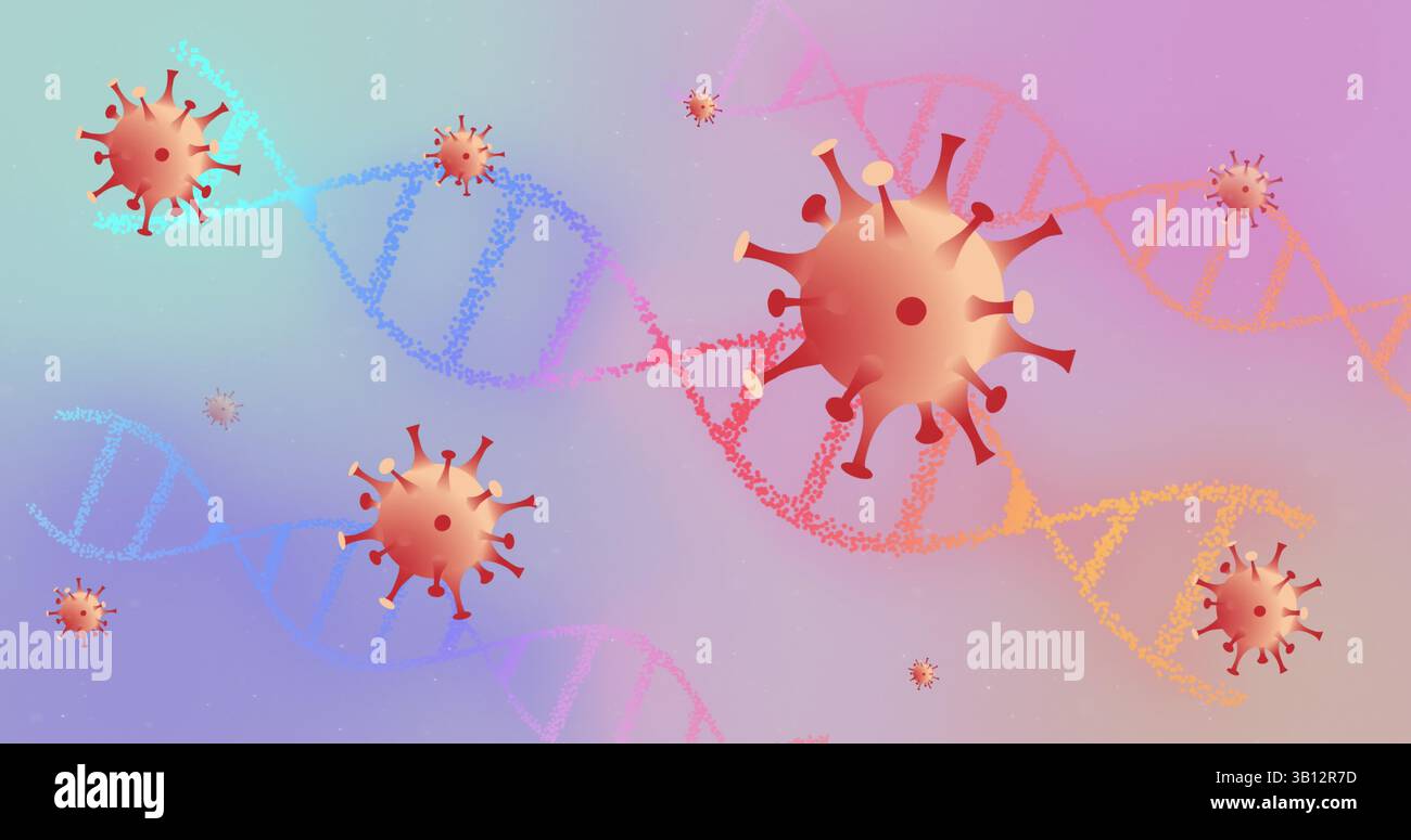 Image of virus cells over dna strands. global science and digital ...