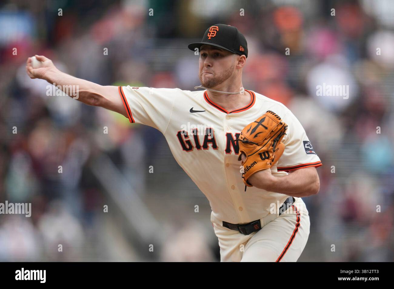 San Francisco Giants pitcher Landen Roupp works against the Milwaukee ...