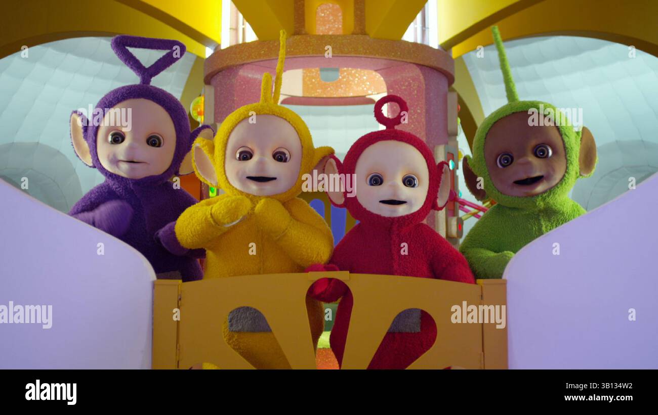 Teletubbies (L to R) Jeremiah Krage as Tinky Winky, Rebecca Hyland as ...