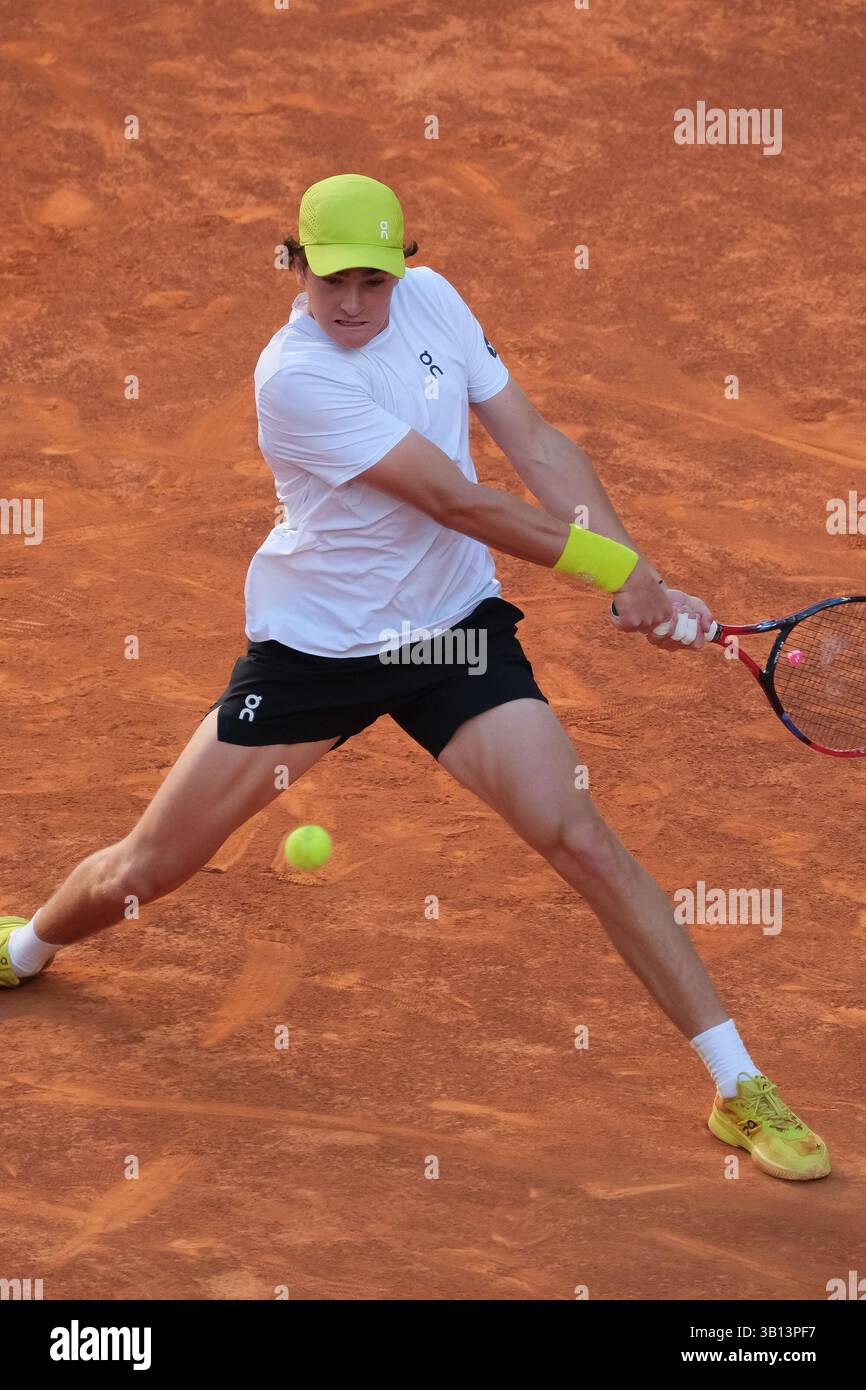 Joao Fonseca of Brazil in action against Elmer Moller the Mutua Madrid ...