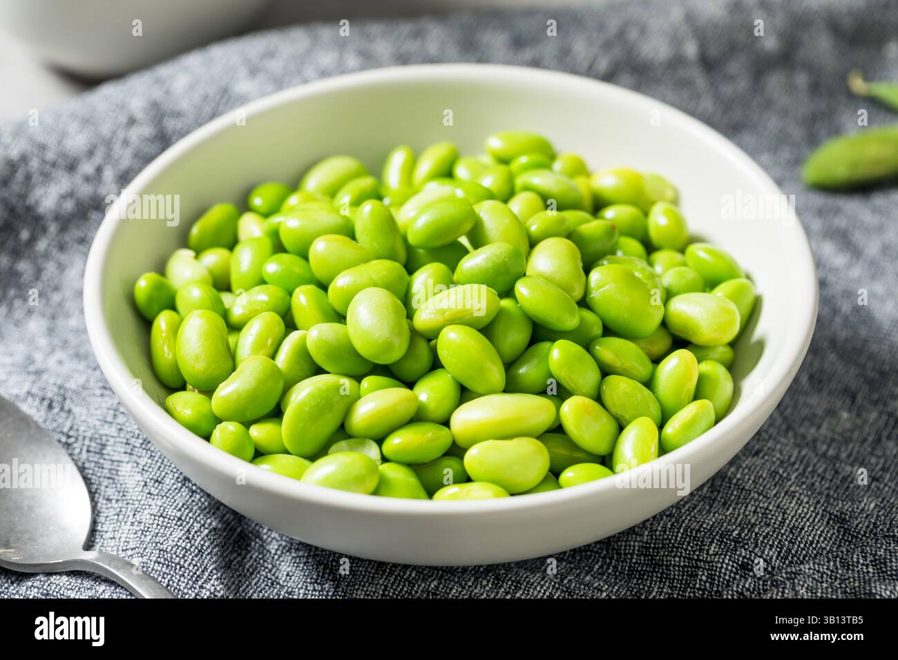 Green Organic Shelled Soy Edamame Beans in a Bowl Ready to Eat Stock ...