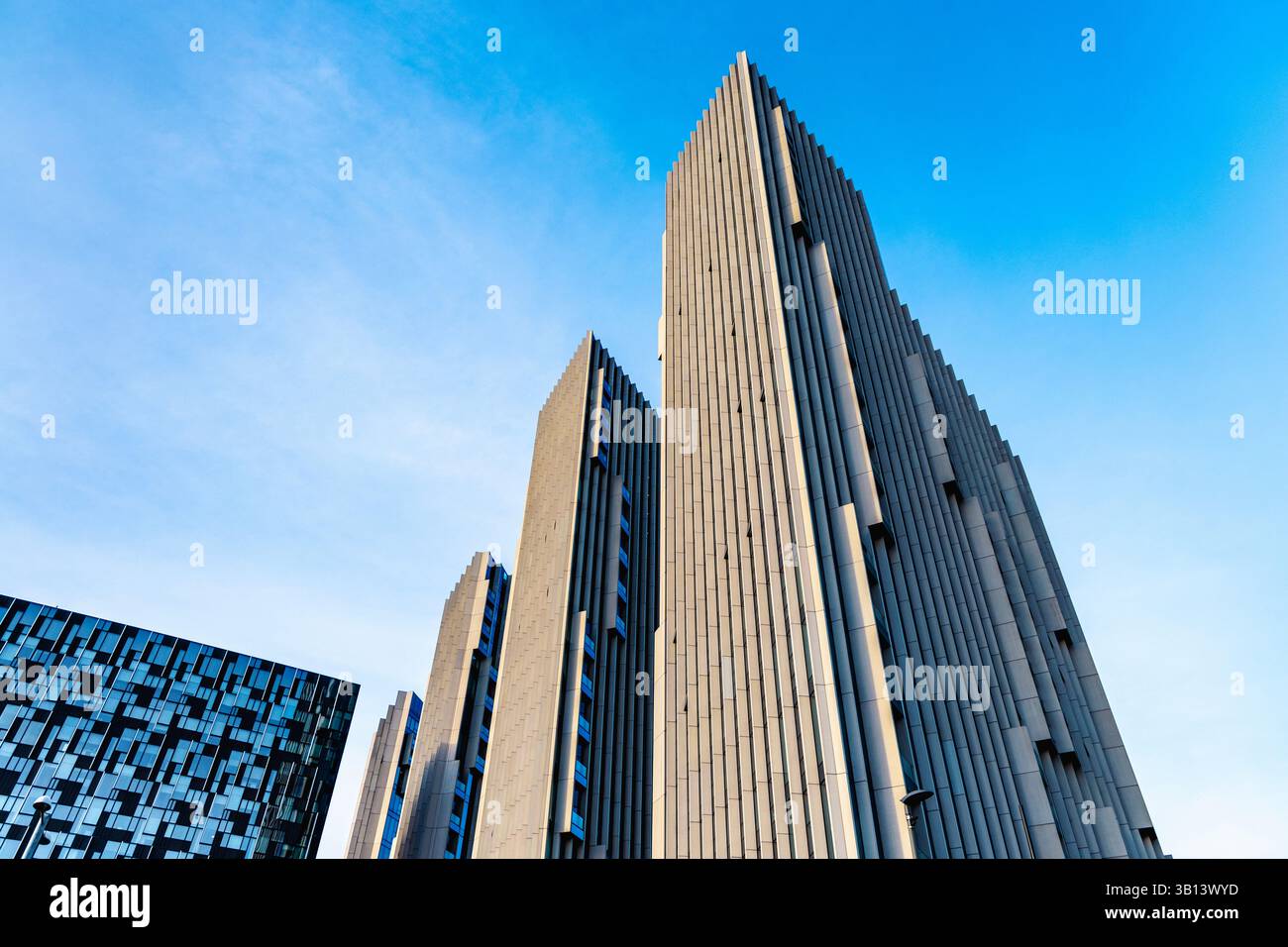 Upper Riverside tower blocks in North Greenwich, London, England Stock ...