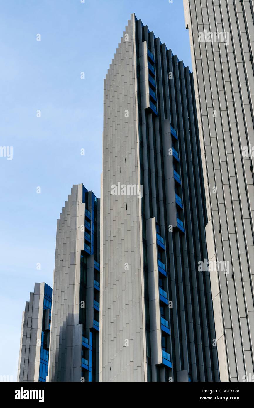 Upper Riverside tower blocks in North Greenwich, London, England Stock ...