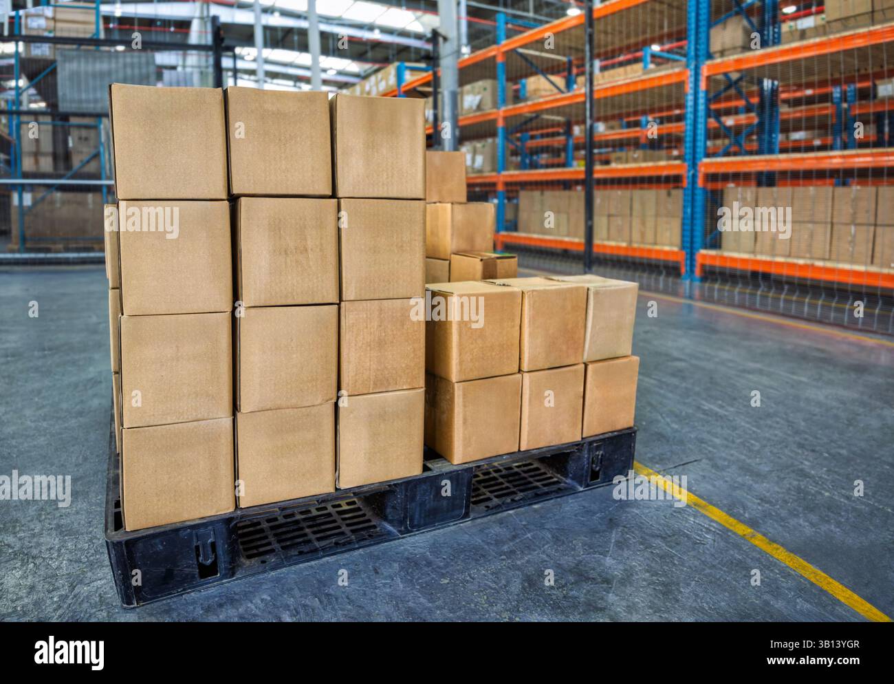 Boxes On Pallet Cardboard, Warehouse full shelves, industrial setting ...